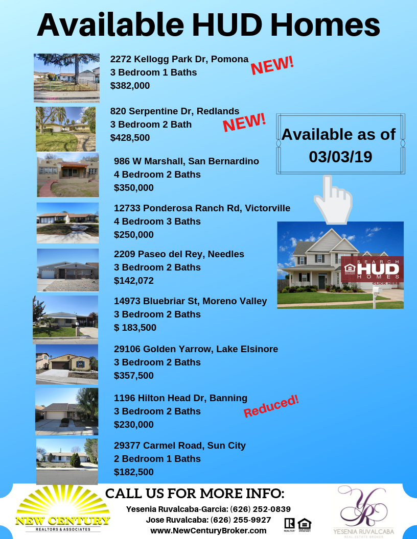 Available HUD Homes 3/01/19 – New Century Broker's Blog